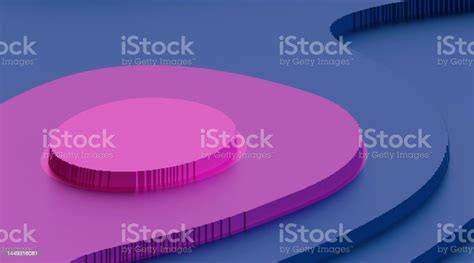 둥근 모양의 배경 모형 제품 전시를 위한 기하학 모양 플랫폼 현대적인 무대가 있는 최소한의 분홍색과 파란색 연단 3d 렌더링 그림입니다 0명에 대한 스톡 사진 및 기타