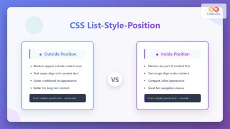 Css List Style Position Inside Vs Outside List Marker Position Codelucky