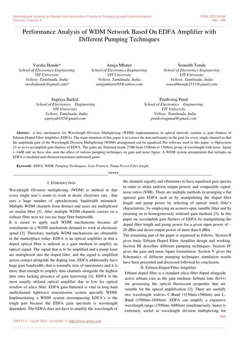 Pdf Performance Analysis Of Wdm Network Based On Edfa Amplifier With Different Pumping Techniques