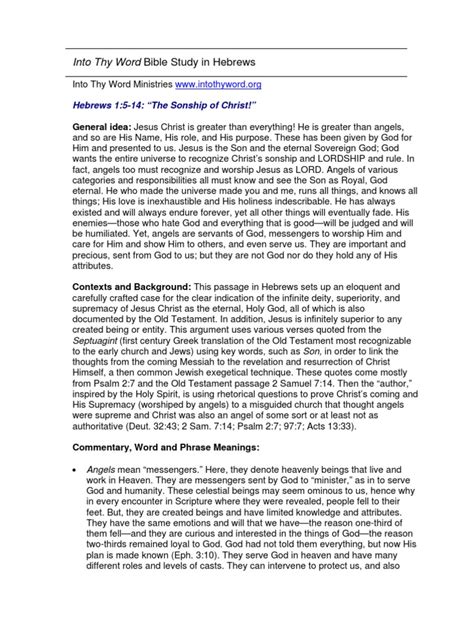 Hebrews 1 5 14 Pdf Angel Jesus