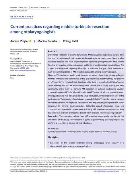 Pdf Current Practices Regarding Middle Turbinate Resection Among