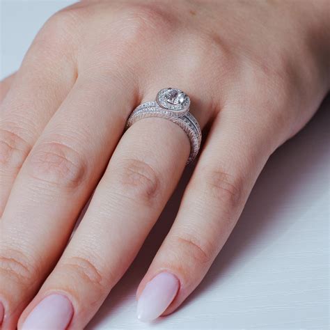 Silver 925 Rhodium Plated Micro Pave Cz Engagement Ring Set Acr00023