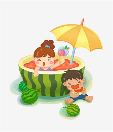 여름 일러스트 동지 수박 어린이 아기 아기 클립 아트 삽화 소녀 Png 일러스트 및 Psd 이미지 무료 다운로드 Pngtree