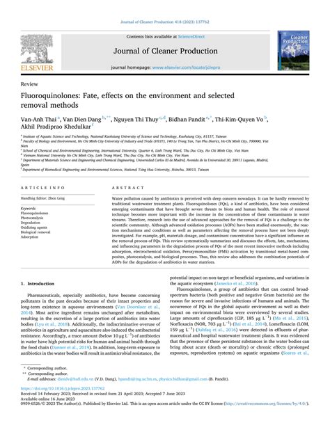 Pdf Fluoroquinolones Fate Effects On The Environment And Selected Removal Methods