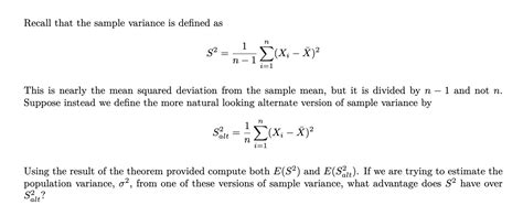 solved recall that the sample variance is defined as