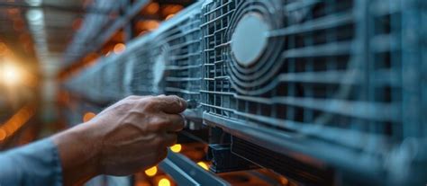 Closeup Of A Hand Connecting A Server In A Data Center Premium Ai