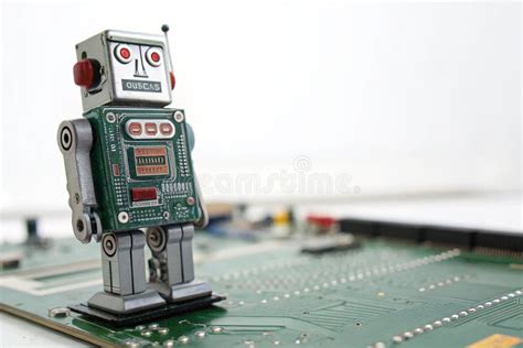Vintage Robot Meets Ai A Fusion Of Classic Toy And Modern Technology Stock Illustration