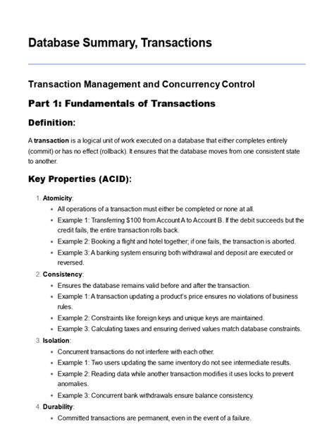 database summary transactions pdf database transaction operating