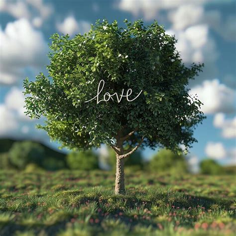 3d Photo Of A Tree With The Word Love Written On It Premium Ai Generated Image