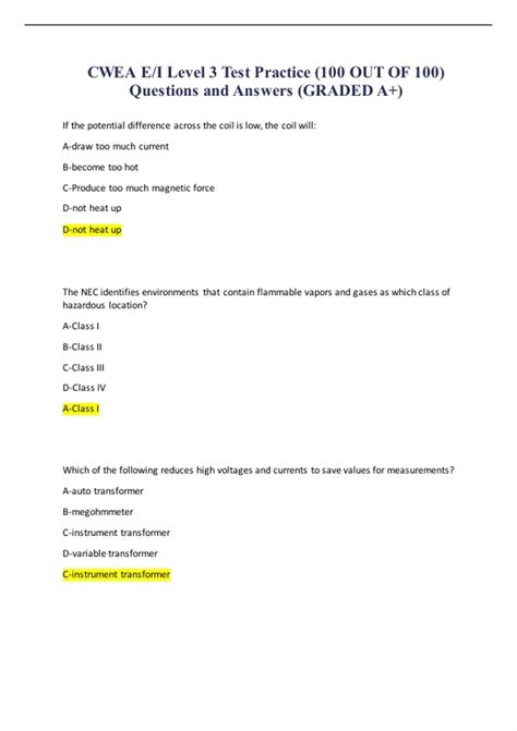 CWEA E I Level Test Practice OUT OF Questions And Answers GRADED A Cwea Stuvia US