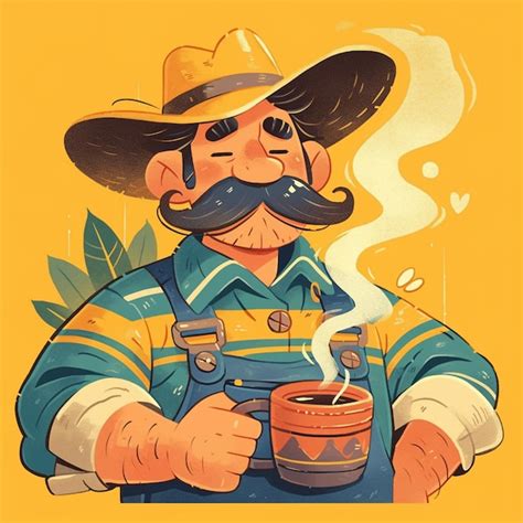 Homem Colombiano Em Traje Tradicional De Colhedor De Café Vetor