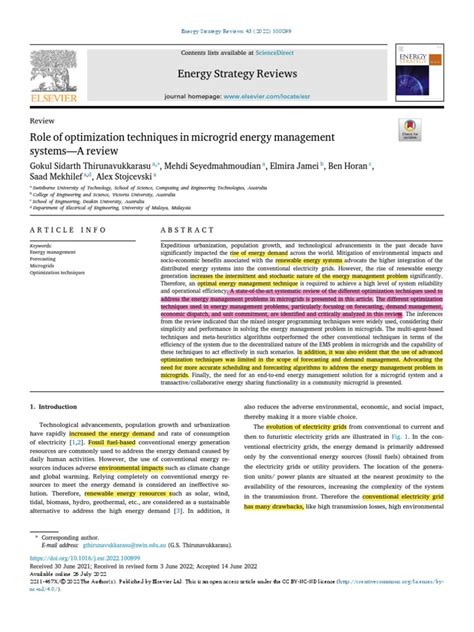 Role Of Optimization Techniques In Microgrid Pdf