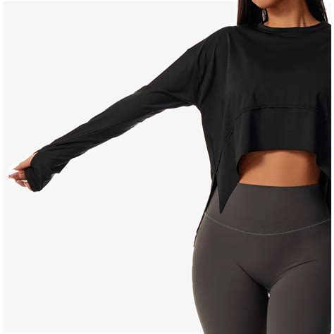 Nude Yoga Gym Wear Women Irregular Long Sleeve Sports Running Loose
