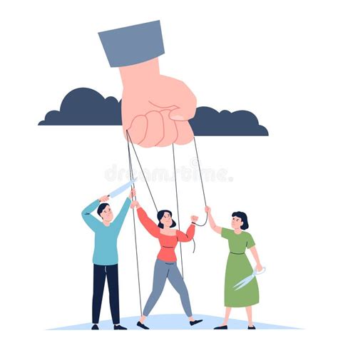 Male Manipulation Freedom Concept With Woman Puppet Manipulating Hand
