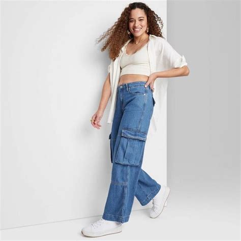 Wild Fable Jeans Wild Fable Womens Midrise Cargo Baggy Wide Leg