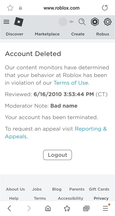 Collection Of Roblox Bans From Old Accounts Made Between 2006 2016 R Rarerobloxbans