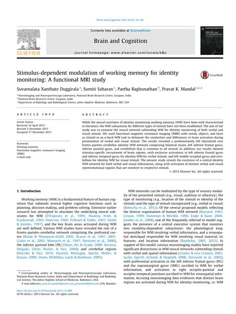 Pdf Stimulus Dependent Modulation Of Working Memory For Visual