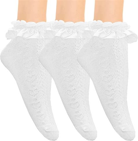 3 Pairs Womens Frilly Socks，lace Topped Ankle Socks，ruffle Sock