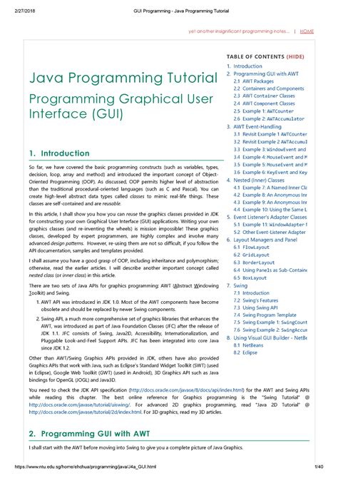 Gui Programming Java Programming Tutorial Home Table Of Contents