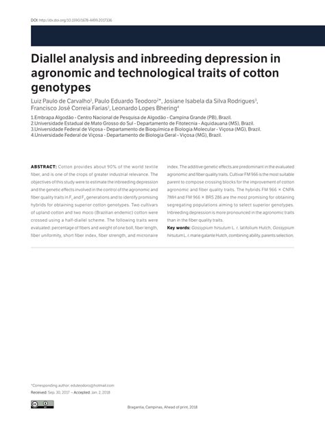 Pdf Diallel Analysis And Inbreeding Depression In Agronomic And