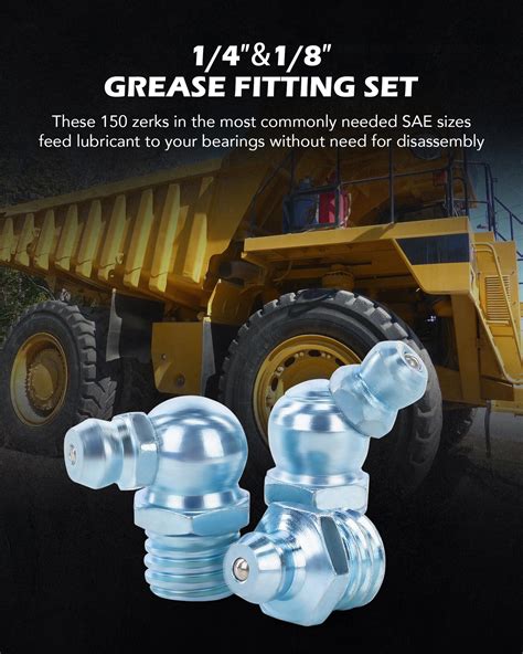 Zelcan Grease Fittings Kit 150pc Sae Hydraulic Grease Zerk Assortment
