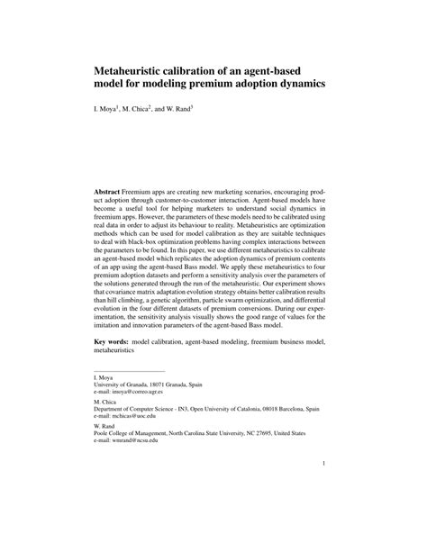 Pdf Metaheuristic Calibration Of An Agent Based Model For Modeling