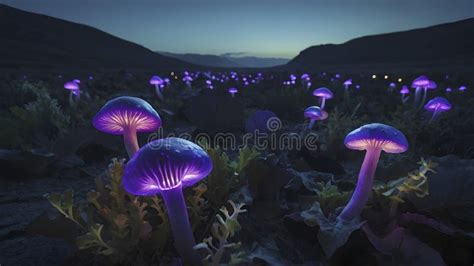 Alien Landscape With Bioluminescent Plants Stock Illustration