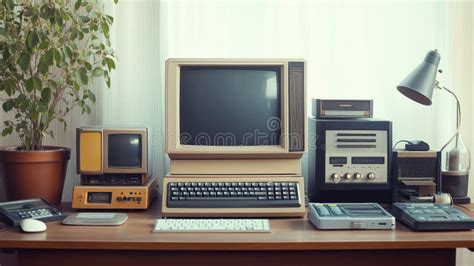 Vintage Computer Setup With Retro Devices And Decor Stock Photo Image Of Keyboard Vintage