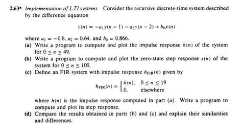 Solved 63 Implementation Of Lti Systems Consider The