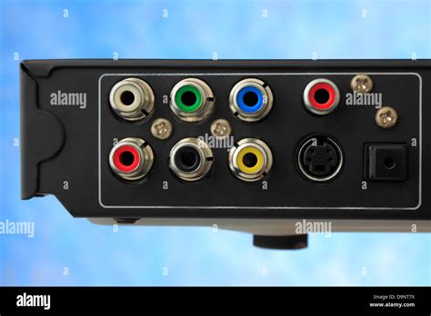 Output Port Dvd Player On Blue Background Stock Photo Alamy