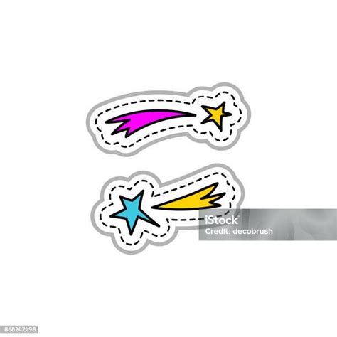 불꽃 아이콘 스타 스티커 배지 또는 패치 복고풍 유행 패치 요소 8090 년대 벡터 낙서 아이콘 스티커에 대한 스톡 벡터 아트