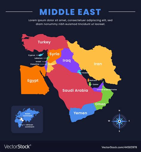 Flat Design Middle East Map Design Royalty Free Vector Image
