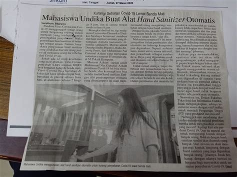 Mahasiswa Undika Bikin Alat Hand Sanitizer Otomatis Universitas Dinamika Surabaya