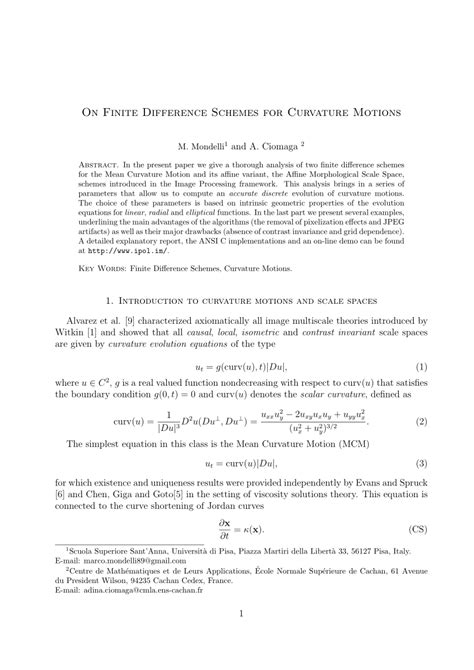 Pdf On The Finite Differences Schemes For Curvature Motion