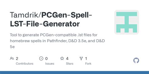 github tamdrik pcgen spell lst file generator tool to generate pcgen
