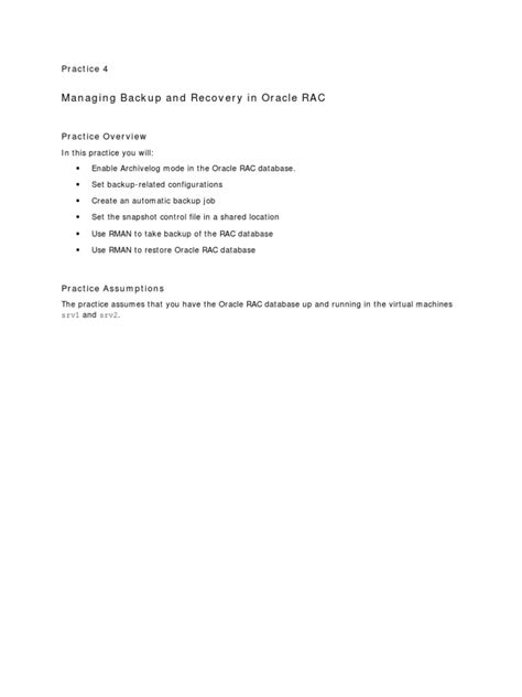 practice managing backup and recovery in oracle rac pdf backup