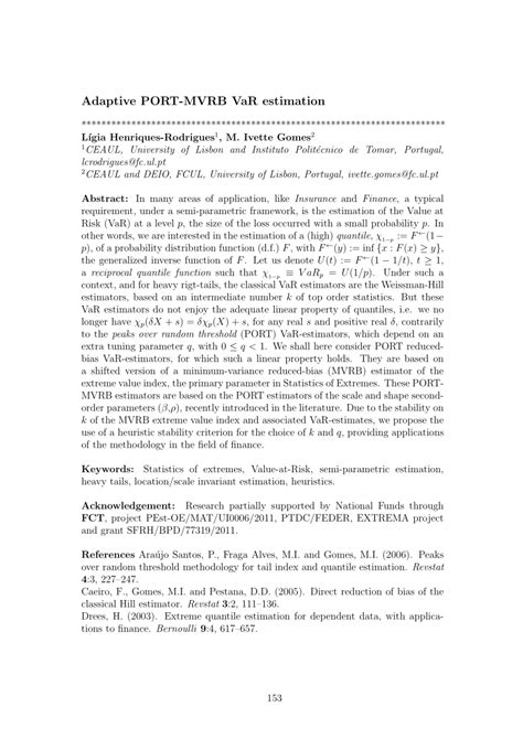 Pdf Adaptive Port Mvrb Var Estimation