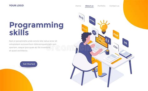 Flat Color Modern Isometric Concept Illustration Programming Skills Stock Vector