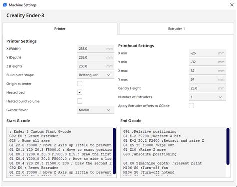 Creality Ender Cura Variables And Initial G Code Commands D Printing Stack Exchange