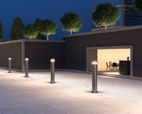 Modern Stainless Steel Led 12 Volt Bollard Garden Post Light Set