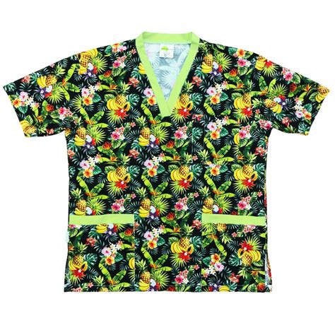 Tropical Fruits And Flowers Unisex Scrubs Top Aussie Made Scrubs