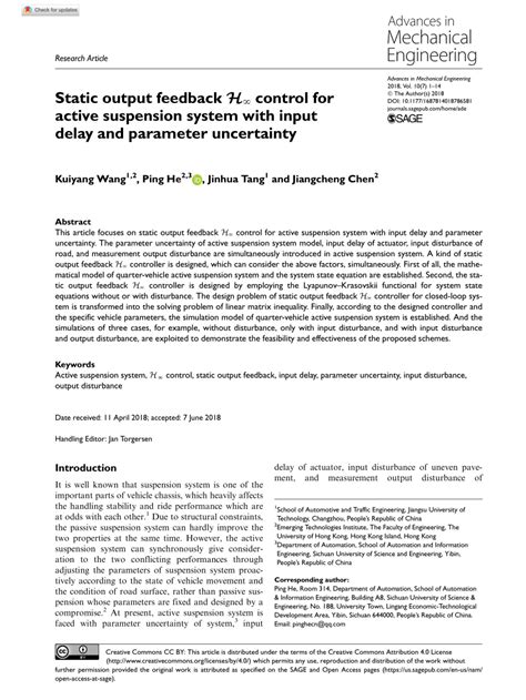 pdf static output feedback h∞ control for active suspension system