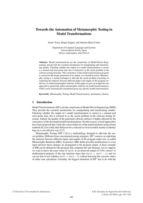 Pdf Towards The Automation Of Metamorphic Testing In Model Transformations