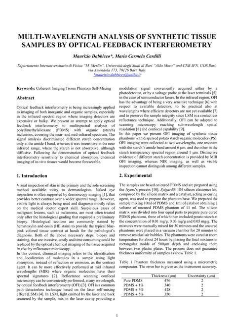 Pdf Multi Wavelength Analysis Of Synthetic Tissue Samples By Optical Feedback Interferometry