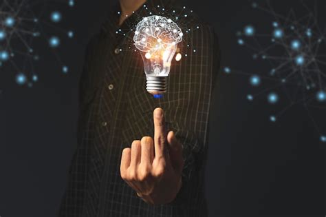 Premium Photo | Light bulb brain with shining wireframe neural networks and artificial intelligence