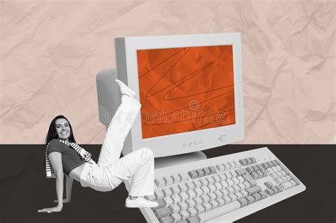 Art Image Full Photo Image Collage Of Happy Businesswoman Dance Pc Monitor Keypad Office Worker