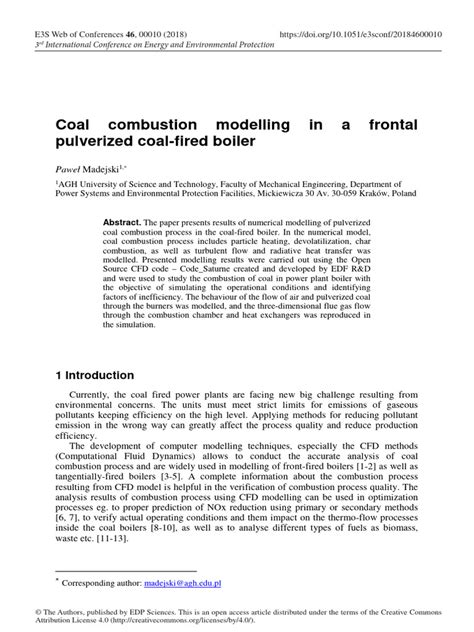 Coal Combustion Modelling In A Frontal Pulverized Pdf Combustion Boiler