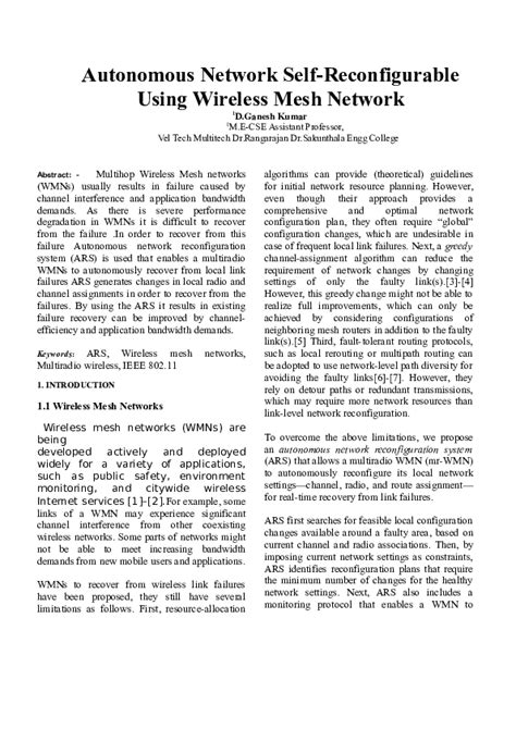 Doc Autonomous Network Self Reconfigurable Using Wireless Mesh Network