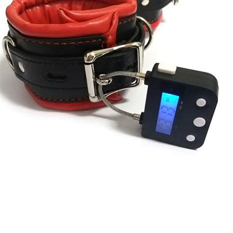 Electronic Timing LCD Display SM Bondage Lock Handcuffs Toys For Adult Fetish Slave Game Bondage