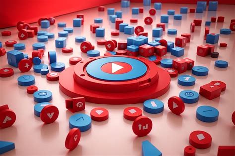 premium ai image 3d social media play video in background red round